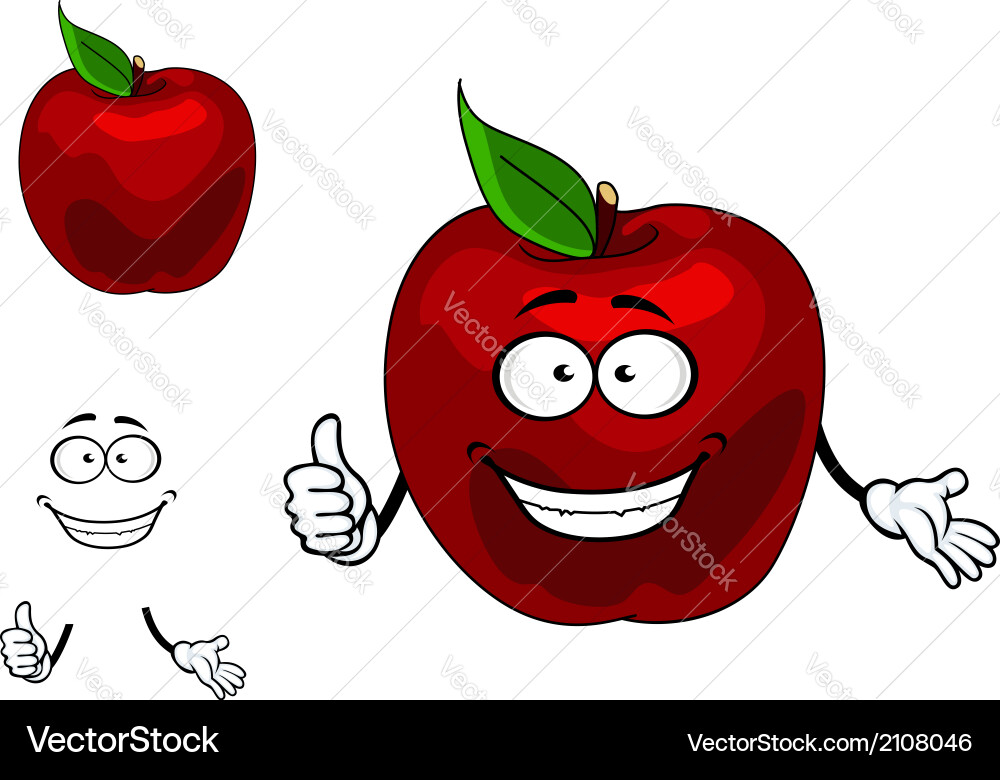 Happy red cartoon apple fruit Royalty Free Vector Image