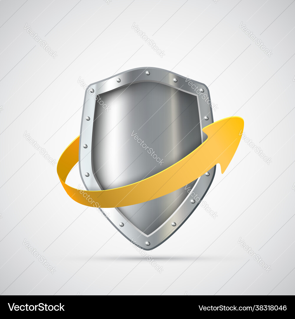 Metal shield with an arrow around Royalty Free Vector Image