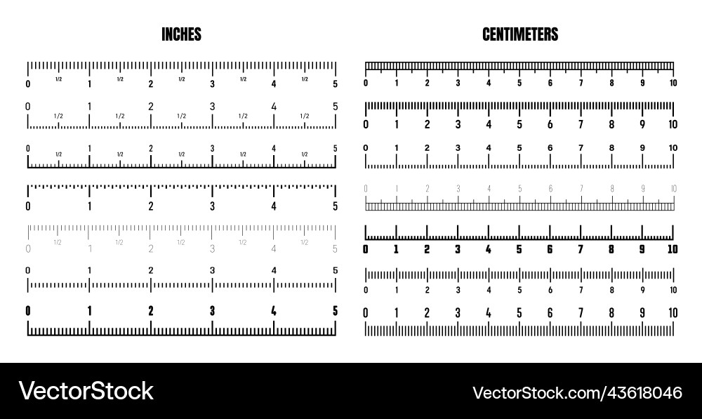 Realistic black centimeter and inch scale Vector Image