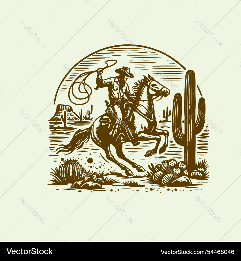 Western cowboy riding a galloping horse Royalty Free Vector