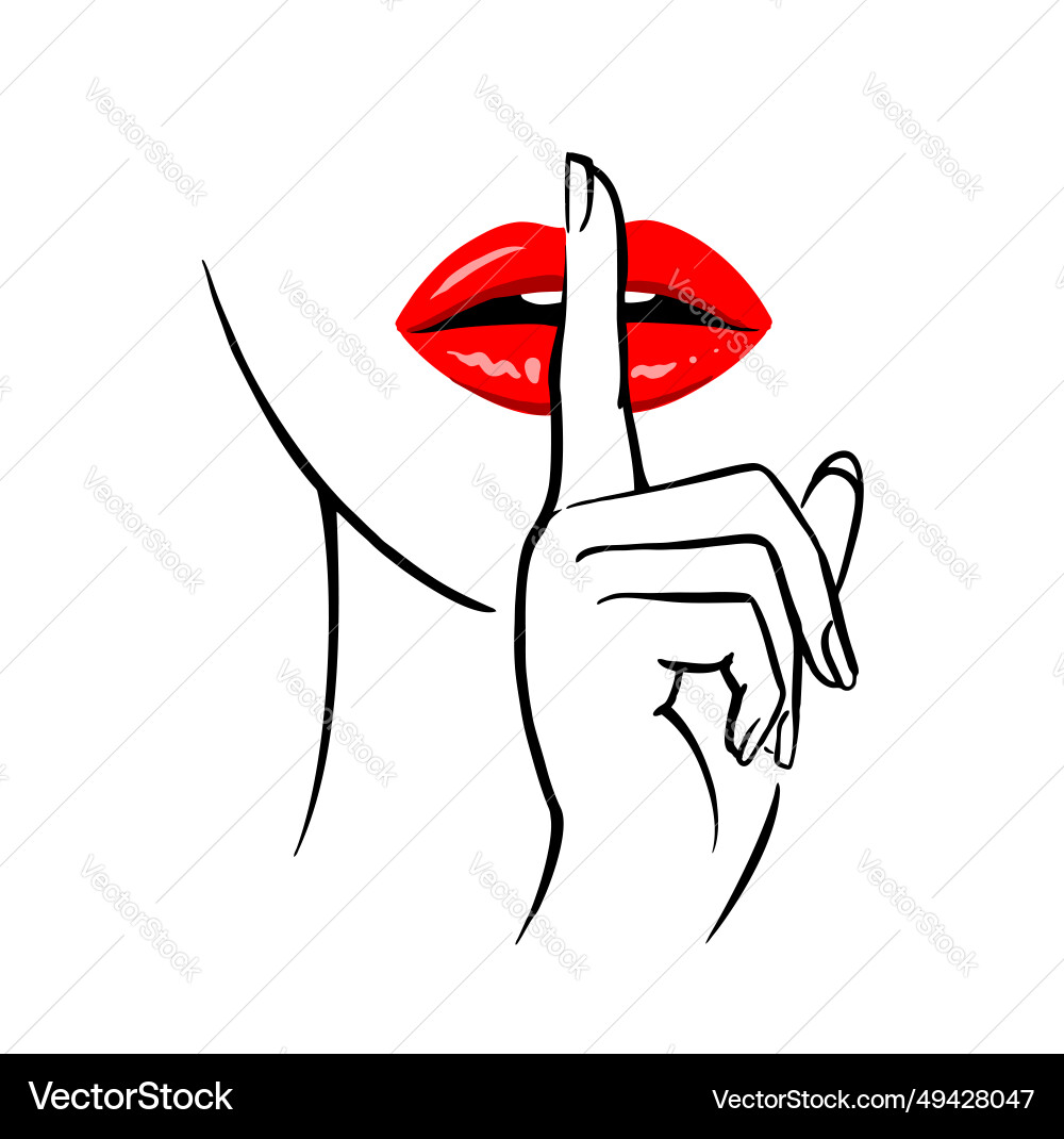 Female finger silence gesture on her red lips Vector Image