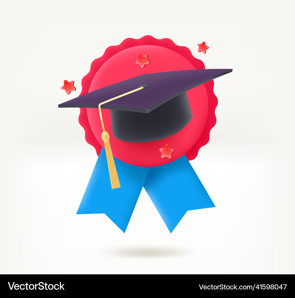 Graduation hat insignia achievement concept 3d Vector Image