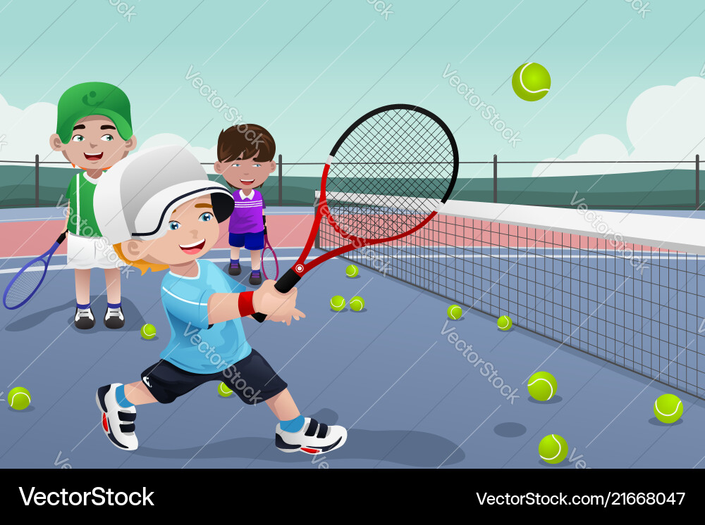 Kids in tennis practice Royalty Free Vector Image
