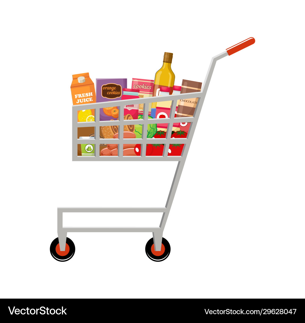Shopping cart with products Royalty Free Vector Image
