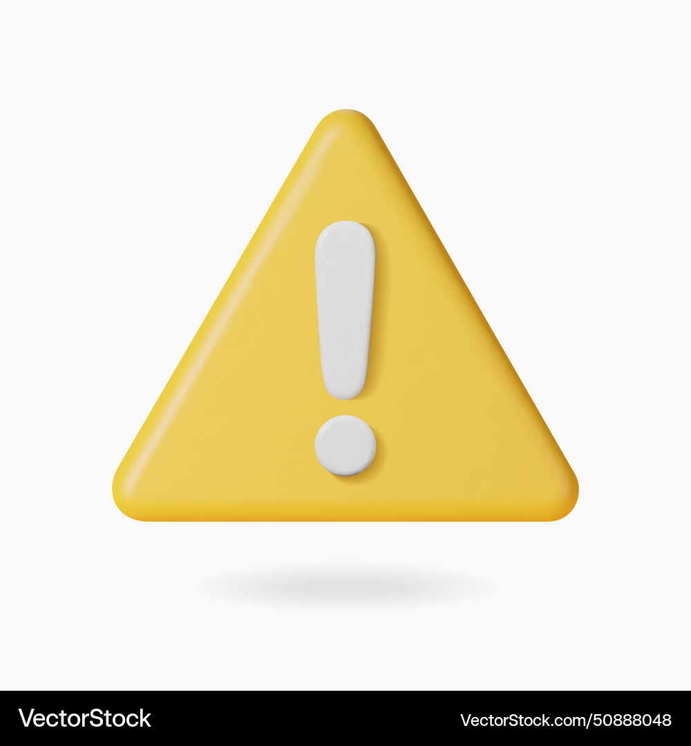 3d warning sign on yellow triangle Royalty Free Vector Image