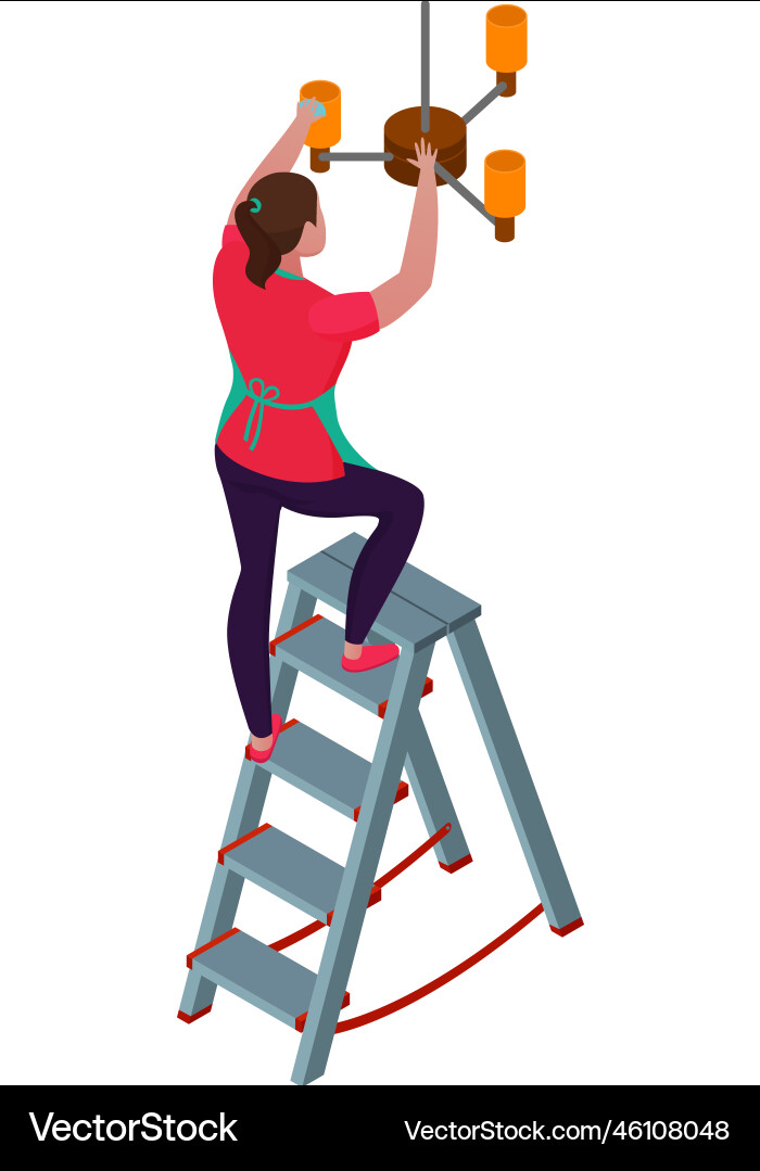 Cleaning chandelier isometric composition Vector Image