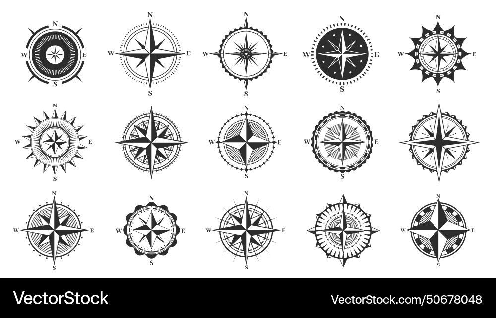 Compass sign navigation and direction icons Vector Image