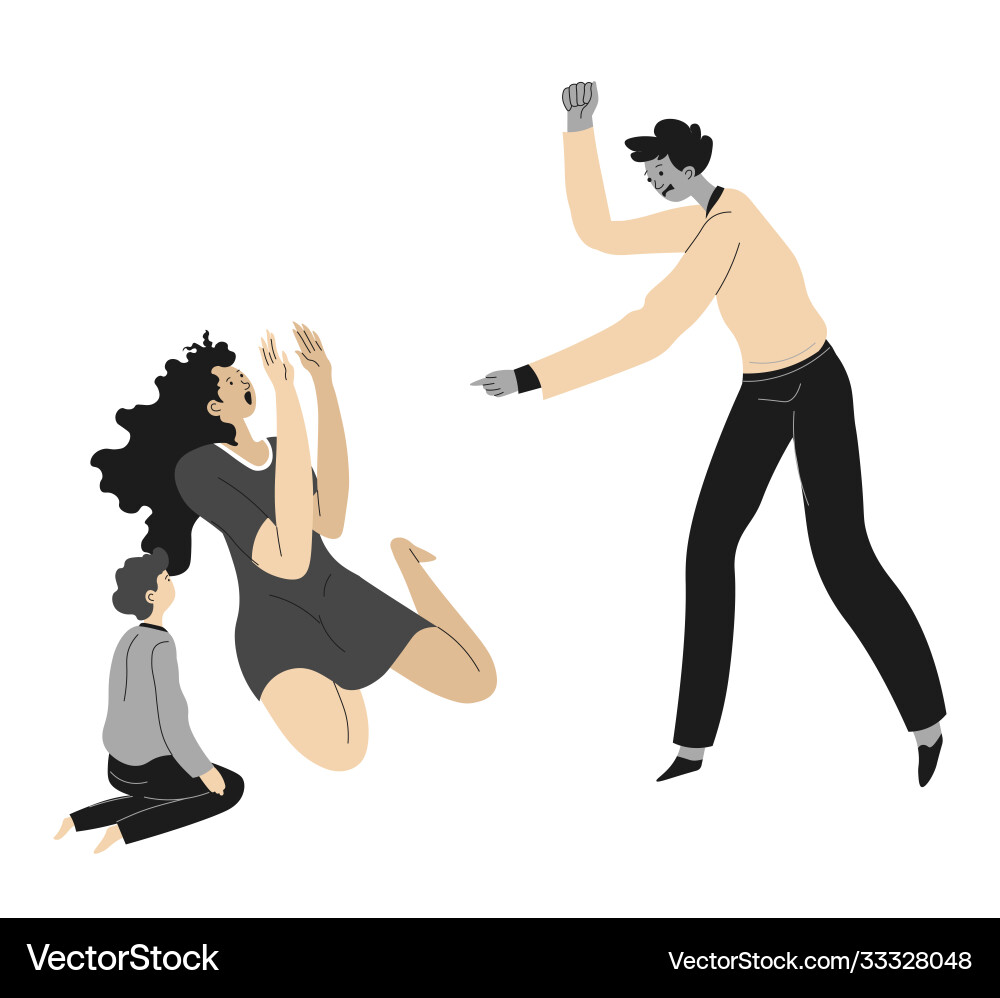 Violent husband shouting and beating wife kid Vector Image