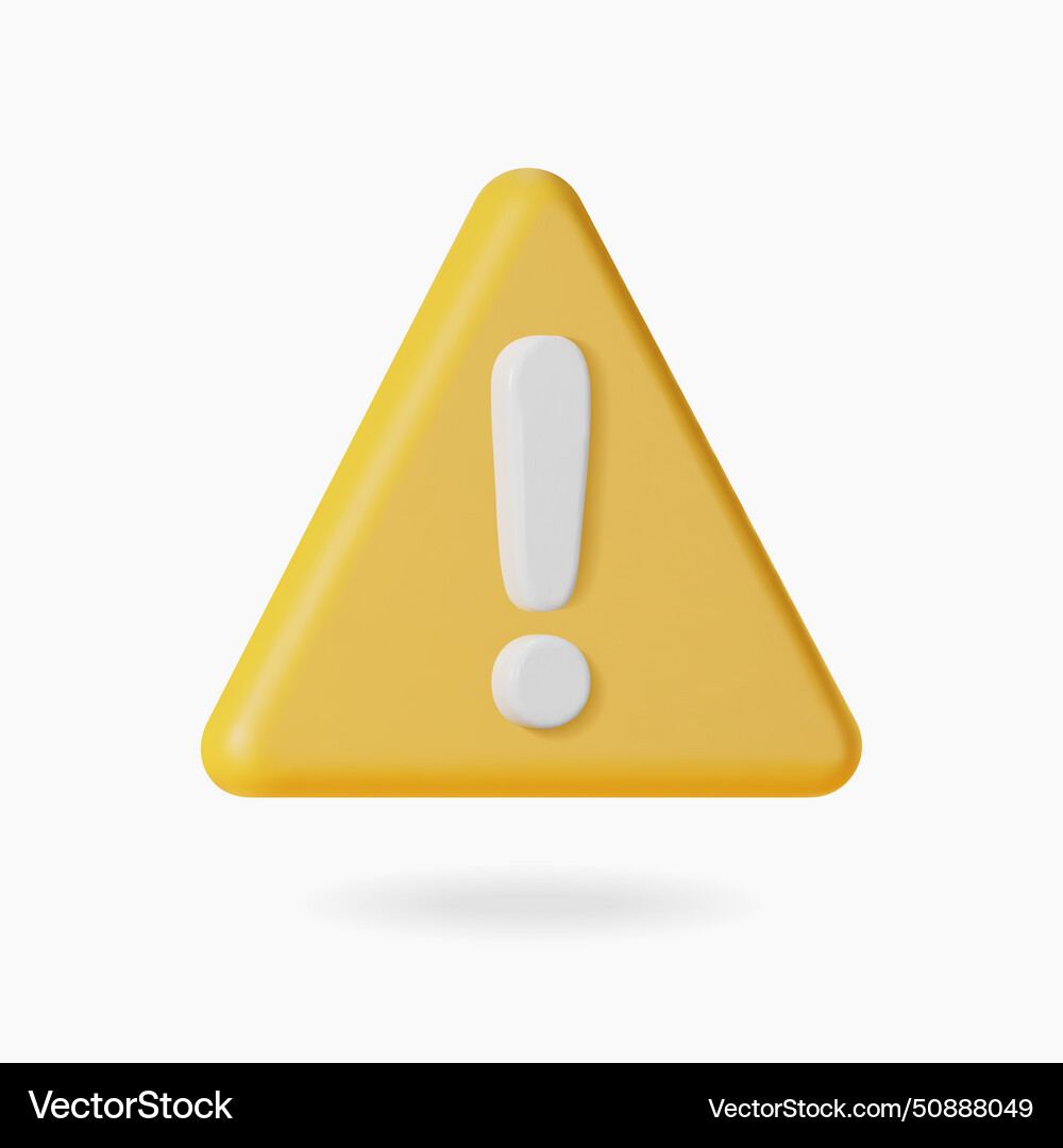 3d warning sign on yellow triangle Royalty Free Vector Image