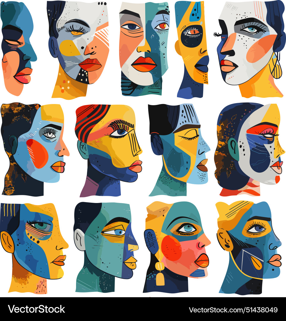 Abstract cubism cartoon portraits set Royalty Free Vector