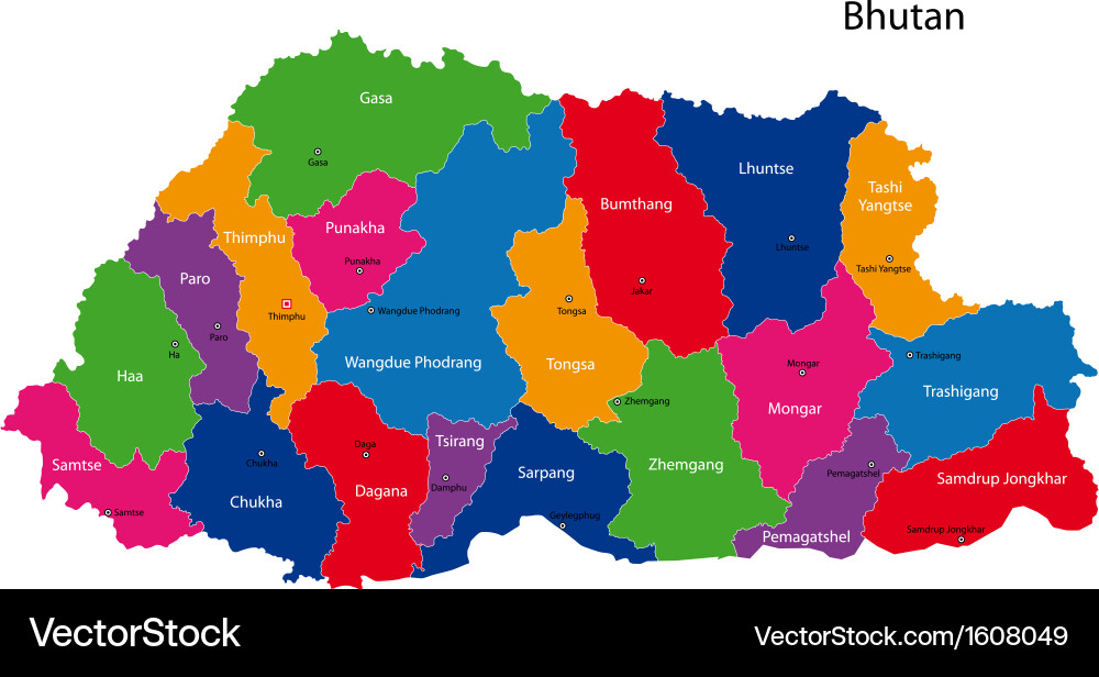 Bhutan Administrative Map Royalty Free Vector Image