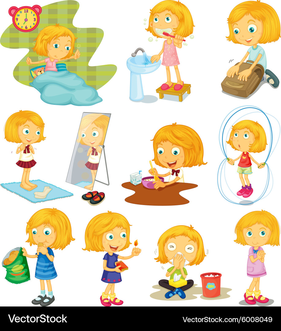 Daily routine of a girl Royalty Free Vector Image