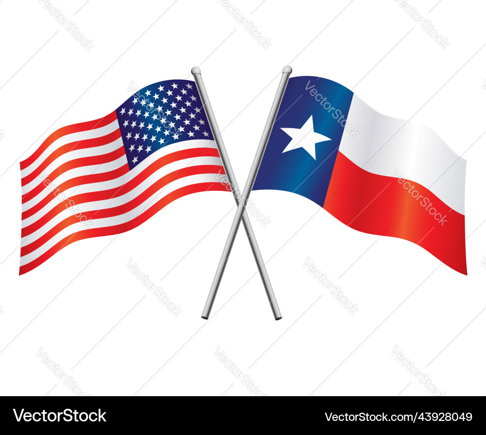 Usa and texas flags crossed alliance Royalty Free Vector