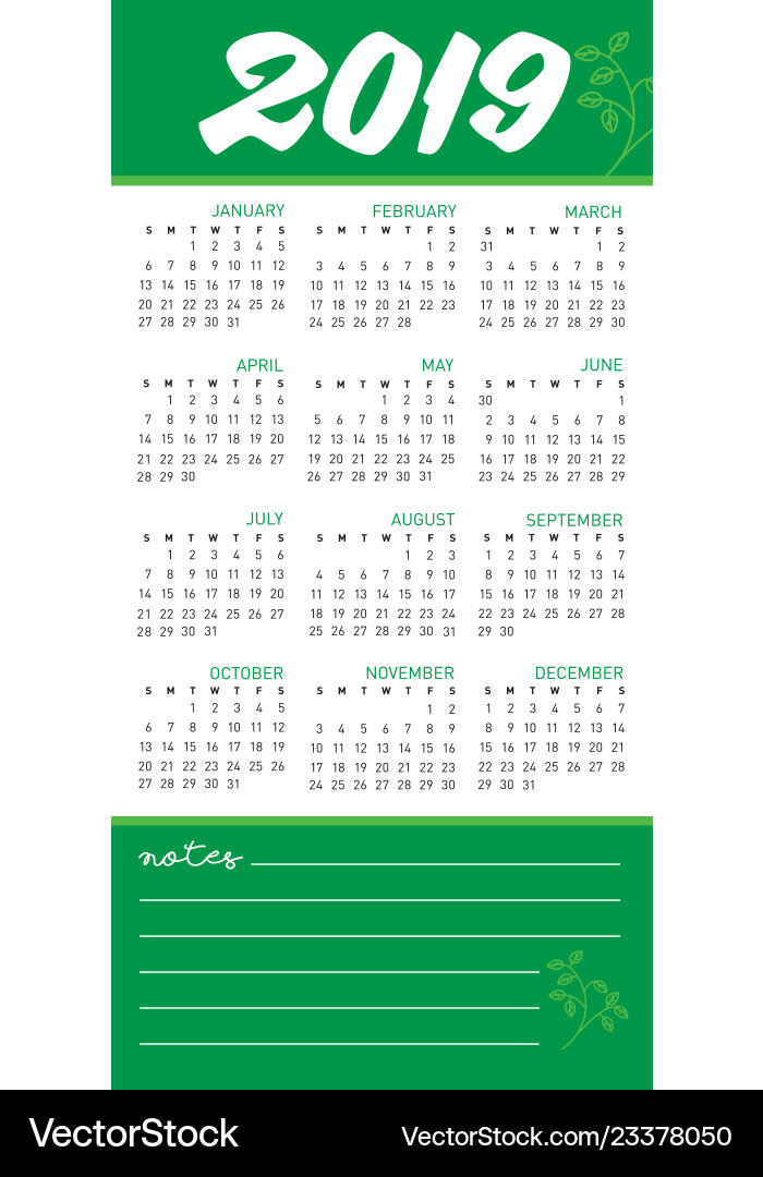 2019 calendar Royalty Free Vector Image - VectorStock