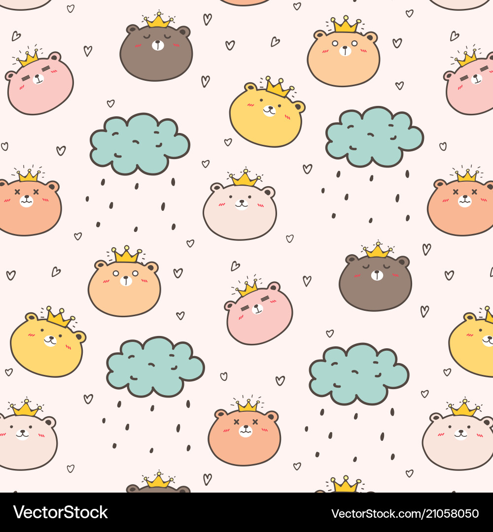 Cute King Bear Pattern Royalty Free Vector Image