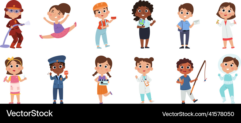 Kids professional characters baby fireman Vector Image