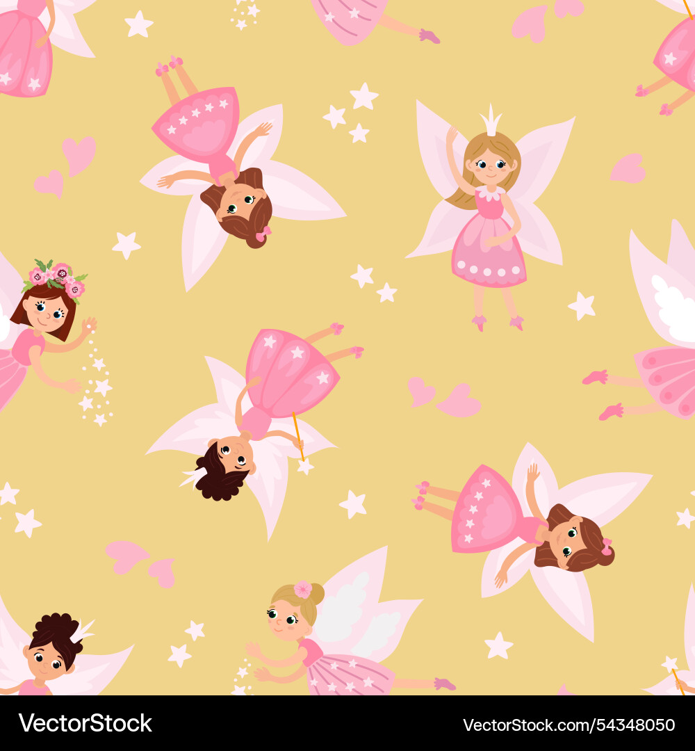 Magical seamless pattern with fairies Royalty Free Vector
