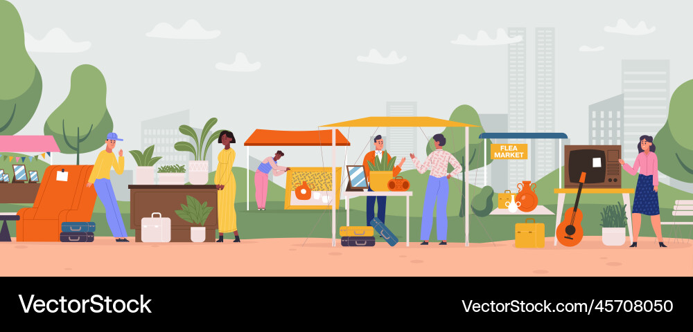 Outdoor Flea Market Scene Royalty Free Vector Image