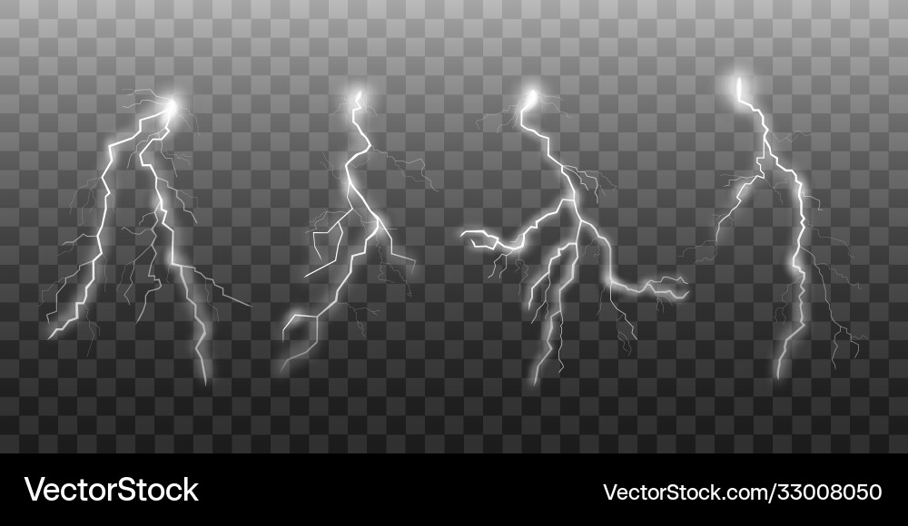 Realistic lightning bolt set isolated Royalty Free Vector