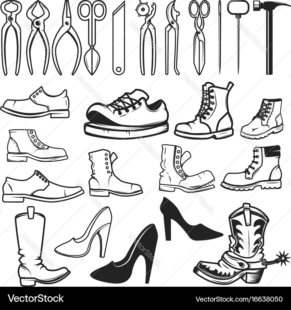 Shoe repair design elements tools Royalty Free Vector Image