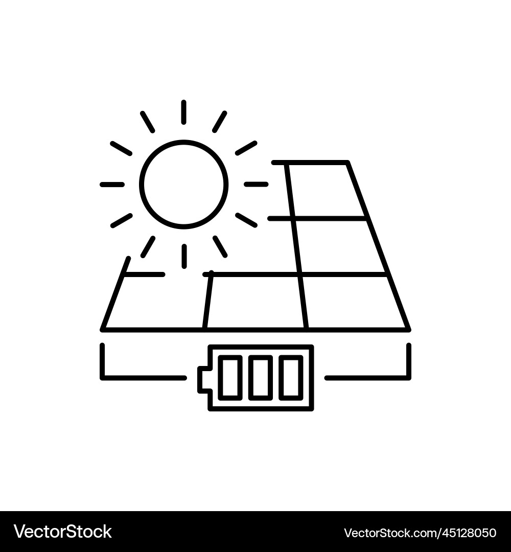 Solar panel with battery linear icon Royalty Free Vector