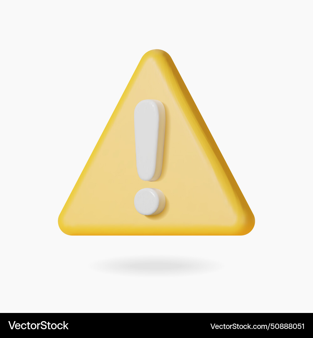 3d warning sign on yellow triangle Royalty Free Vector Image