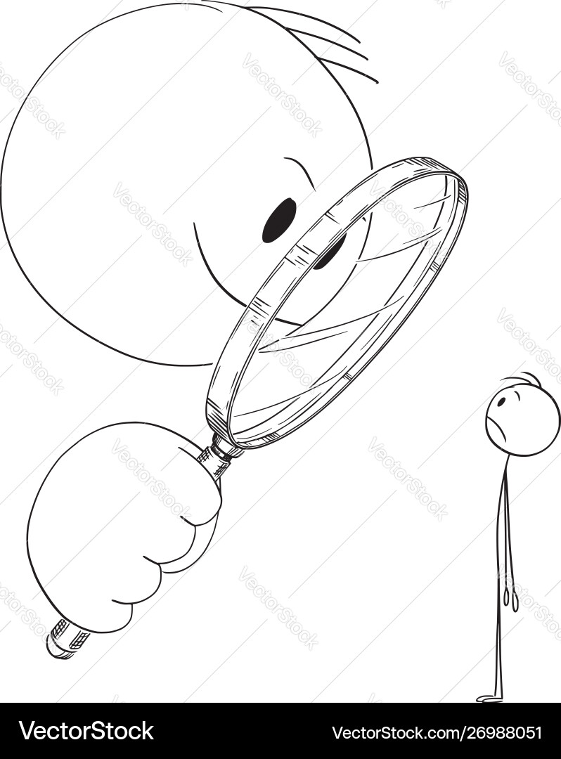 Businessman Examining Small Figure Royalty Free Vector Image