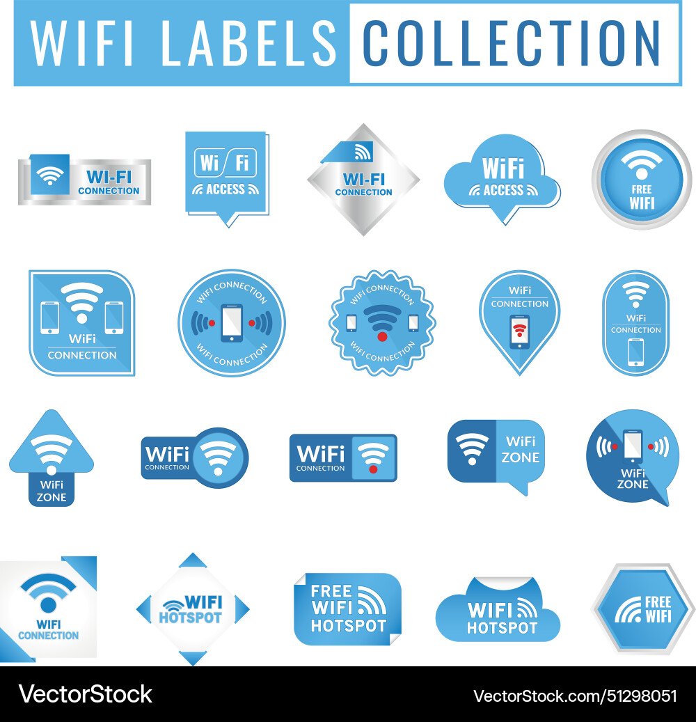 Collection of wifi label Royalty Free Vector Image