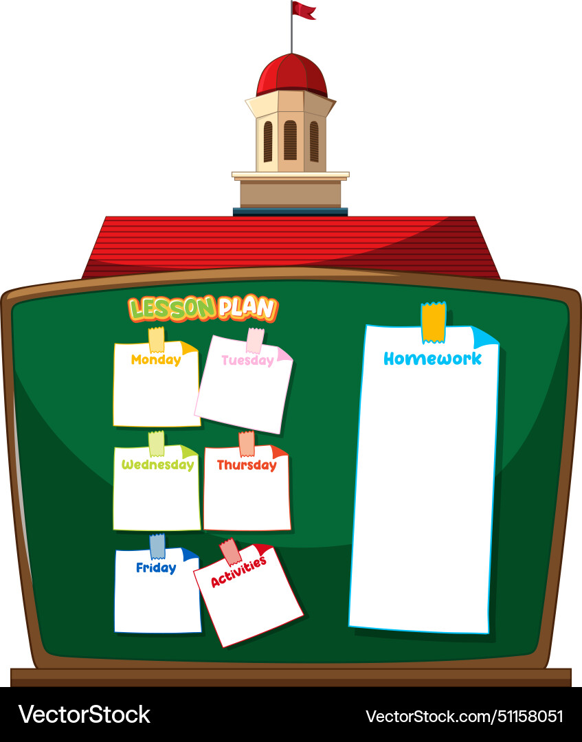 Colorful classroom board with lesson plan notes Vector Image