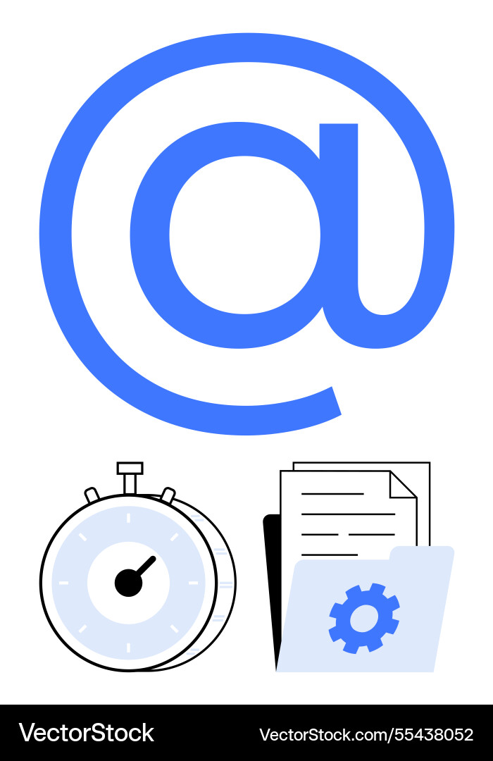 Blaues At-Symbol mit Stoppuhr-Dokumenten Vektorbild