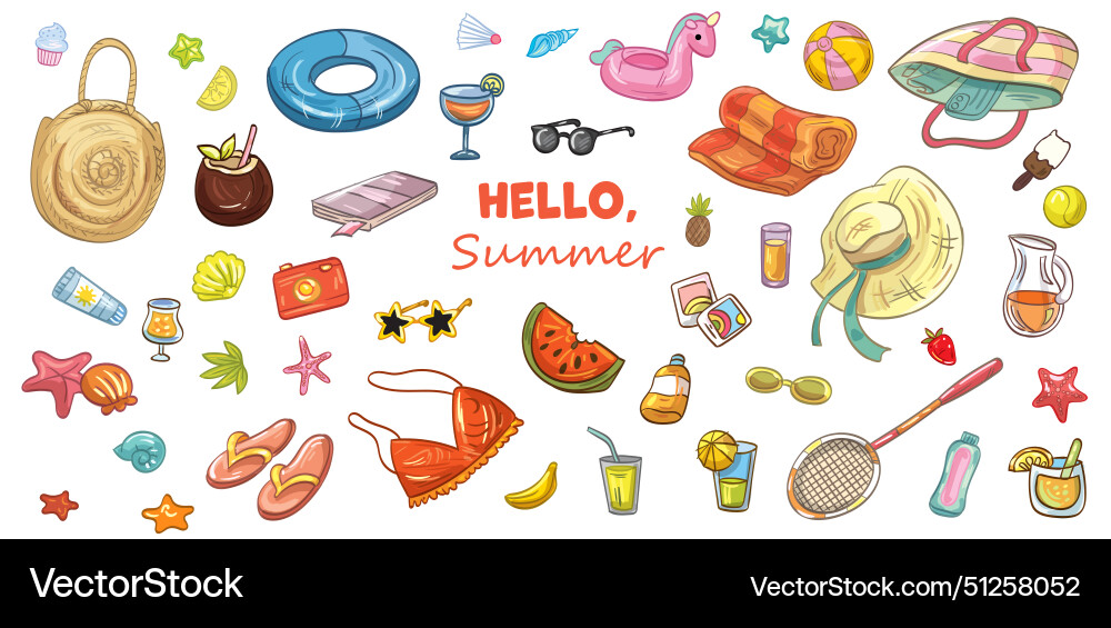Set summer and relax on beach things Royalty Free Vector