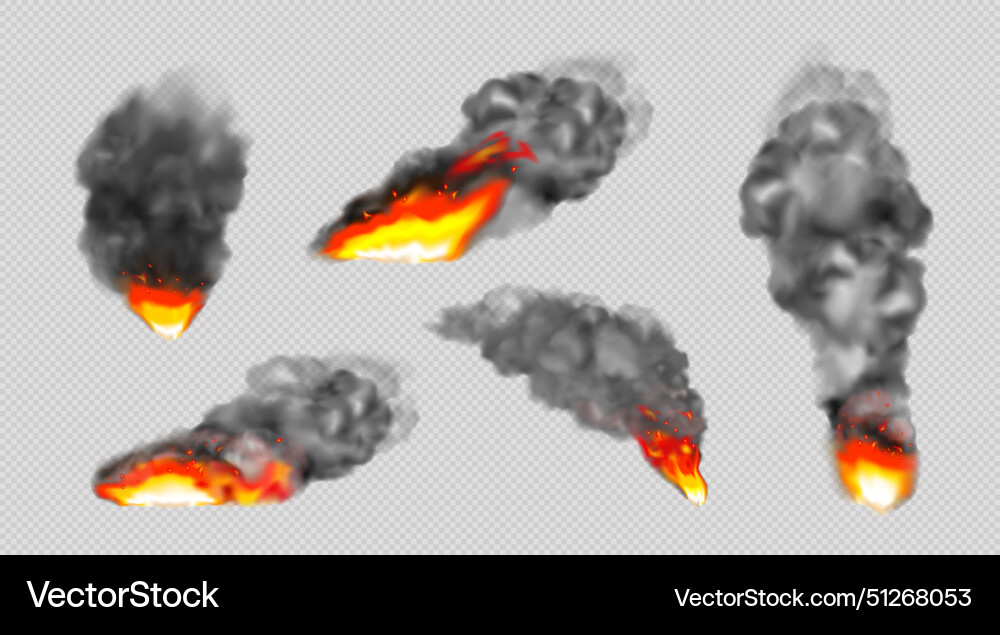 Fire realistic smoke fiery blaze burn smog Vector Image