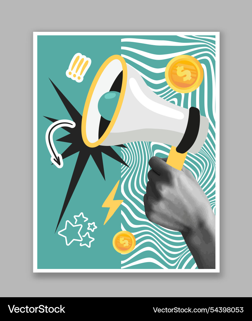 Marketing hand poster with loudspeaker Royalty Free Vector