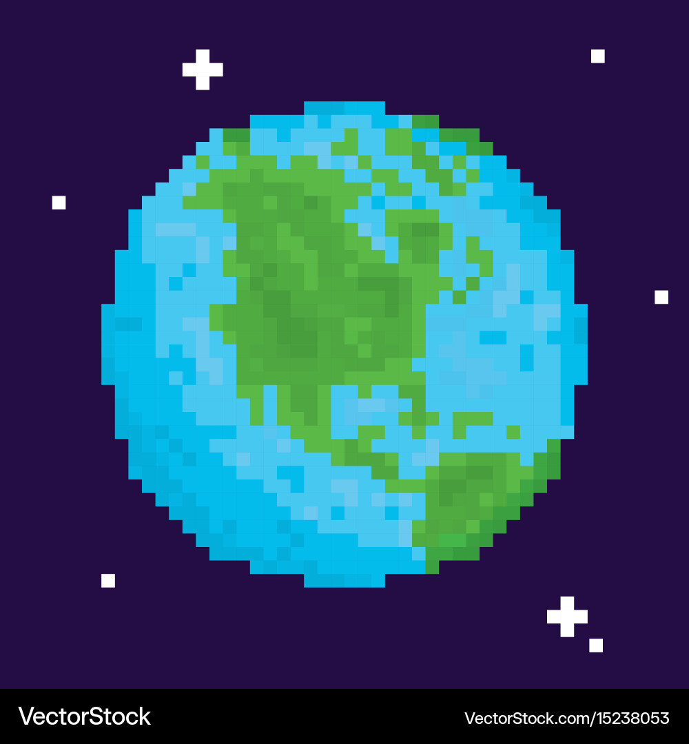 Pixel art retro arcade game planet earth Vector Image