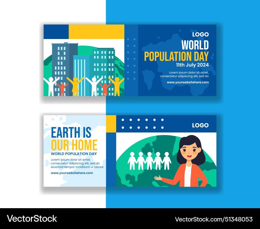 Population day horizontal banner flat cartoon Vector Image