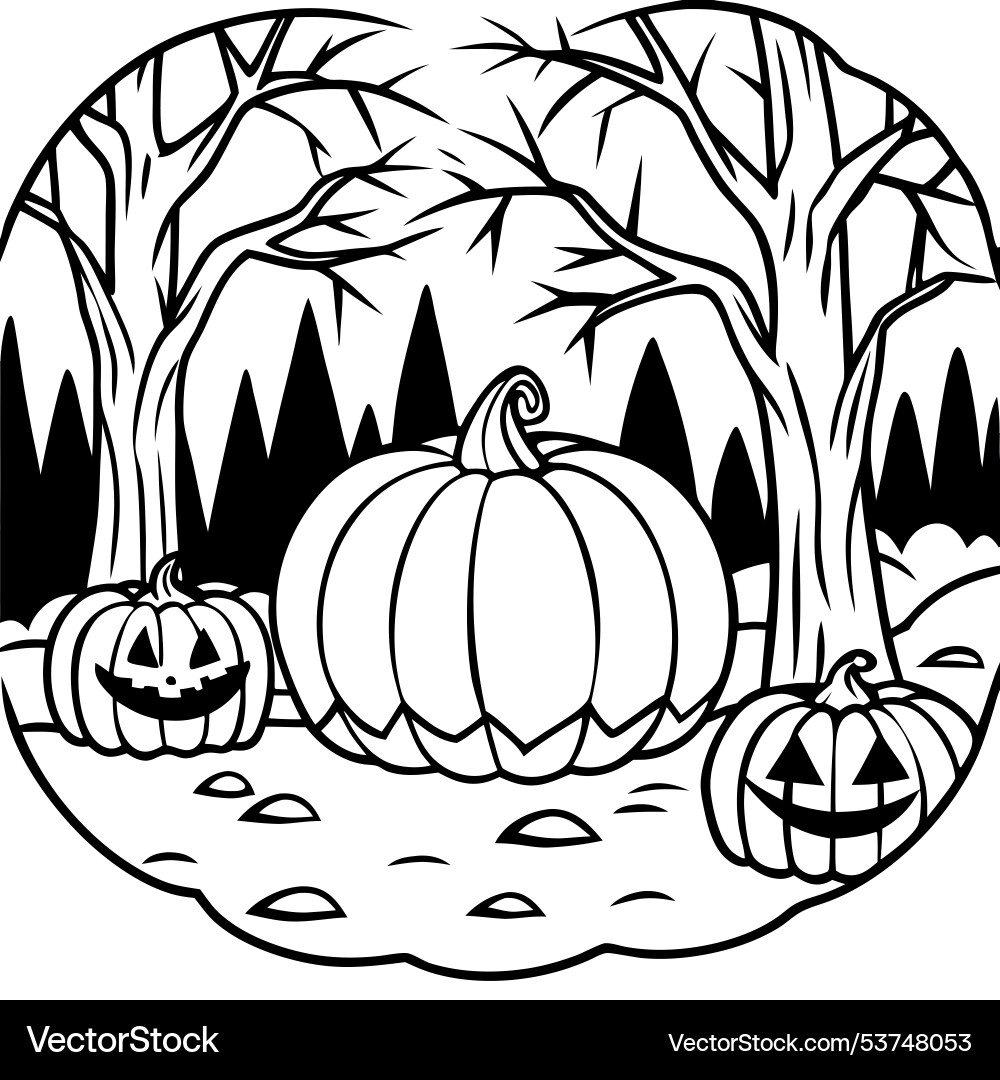 Pumpkin forest halloween wallpaper in the style Vector Image