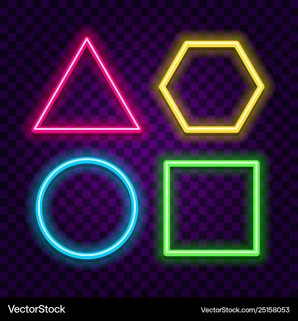 Simple geometric shapes neon signs set Royalty Free Vector