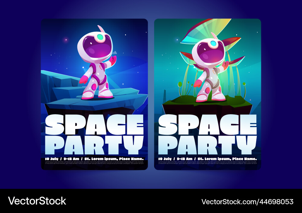 Space party posters with cute little spaceman Vector Image