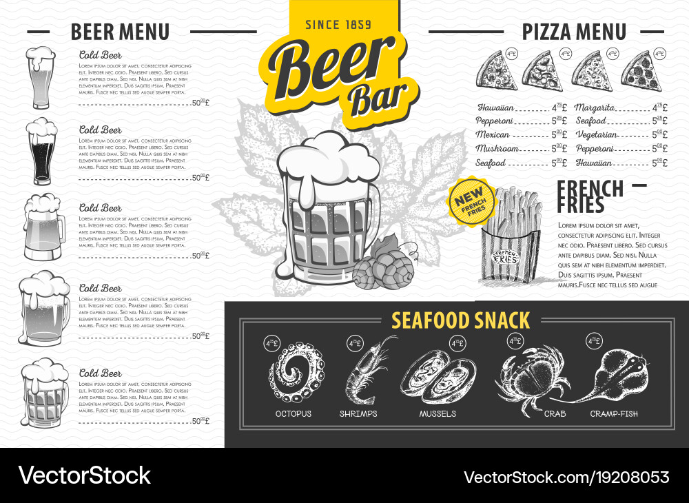 Vintage beer menu design restaurant Royalty Free Vector