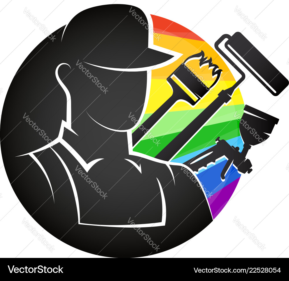 Painter with tools symbol Royalty Free Vector Image