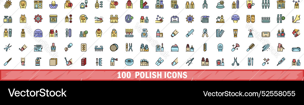 100 polish icons set color line style Royalty Free Vector