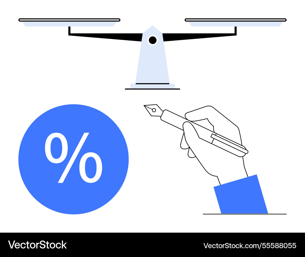 Balancing scale hand holding pen and percentage Vector Image