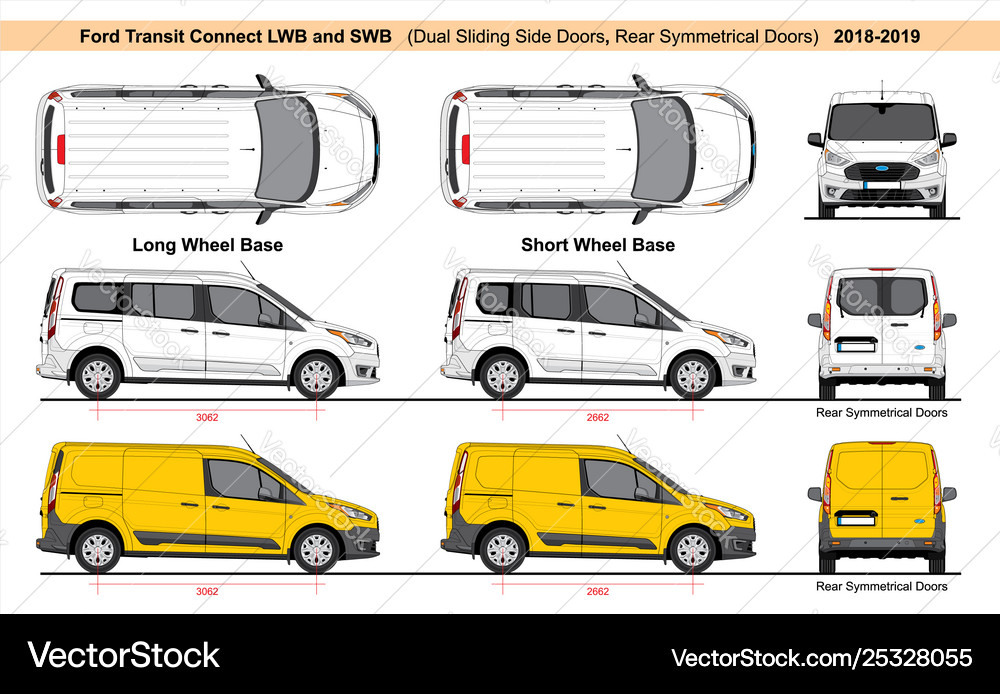 Ford transit connect lwb and swb 2018 Royalty Free Vector