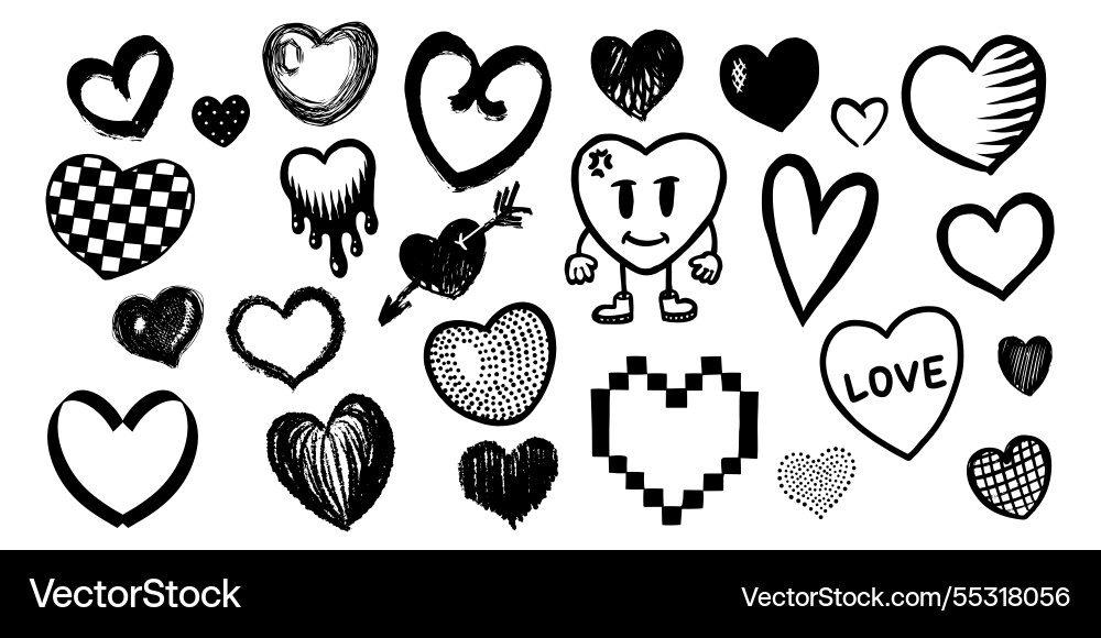 Set of hand drawn heart collection scribble Vector Image