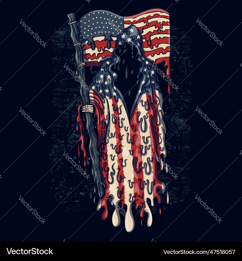 Grim reaper melting america flag Royalty Free Vector Image