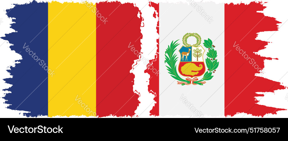 Peru and romania grunge flags connection Vector Image