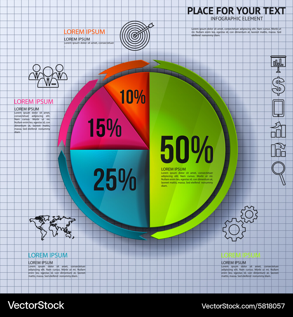 Pie chart - business statistics with icons Vector Image