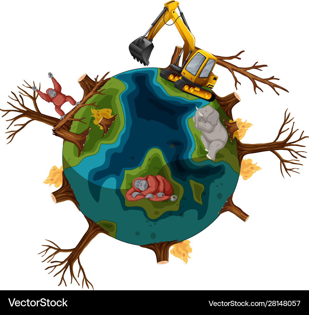 Pollutions on earth with dying animals Royalty Free Vector