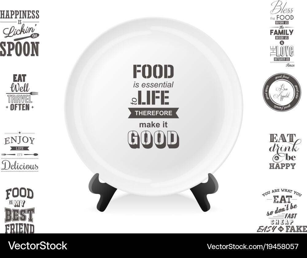 White Plate with Food Quotes Royalty Free Vector Image