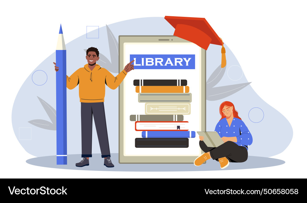 People with online library Royalty Free Vector Image